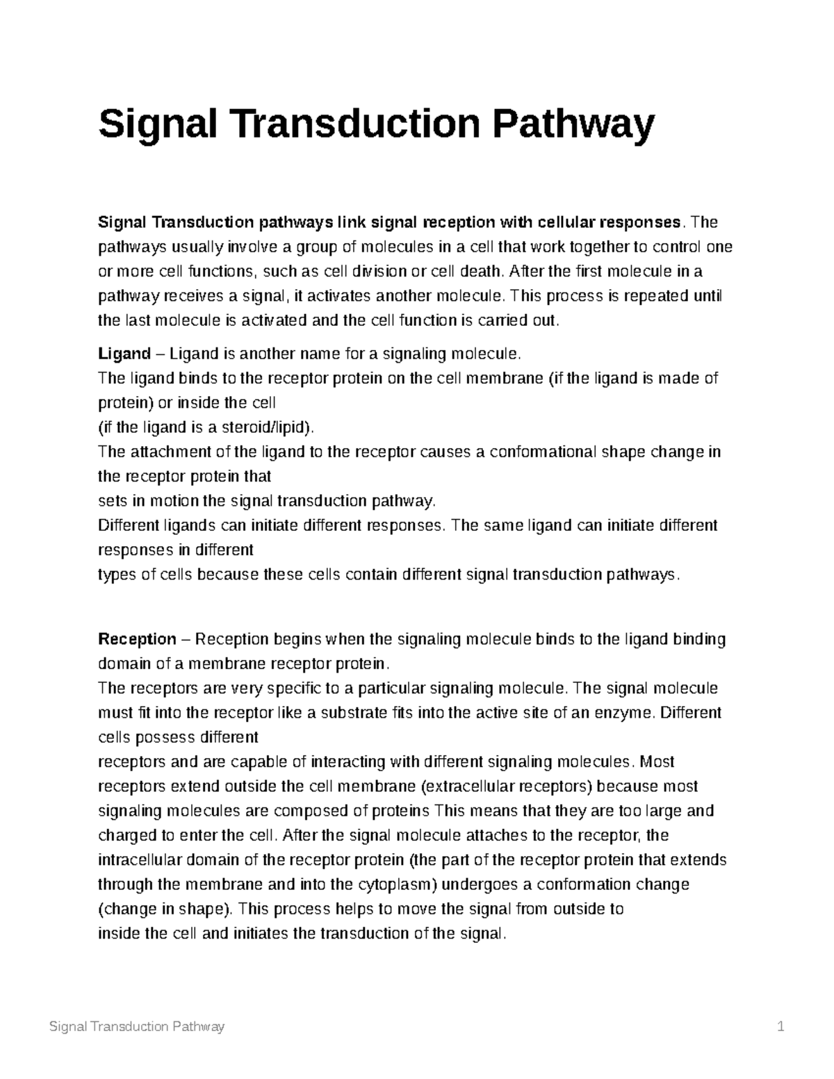 Signal Transduction Pathway - The pathways usually involve a group of ...
