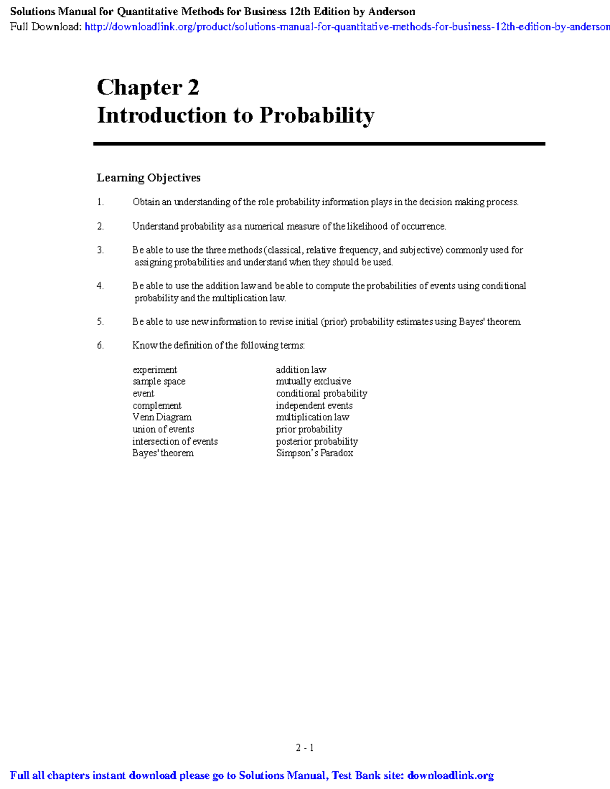 Solutions manual for quantitative methods for business 12th edition by ...