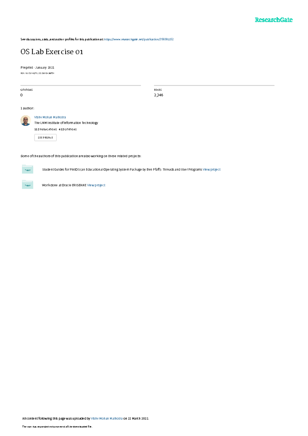 OS-Lab01 - Lab material for practise - See discussions, stats, and author profiles for this ...