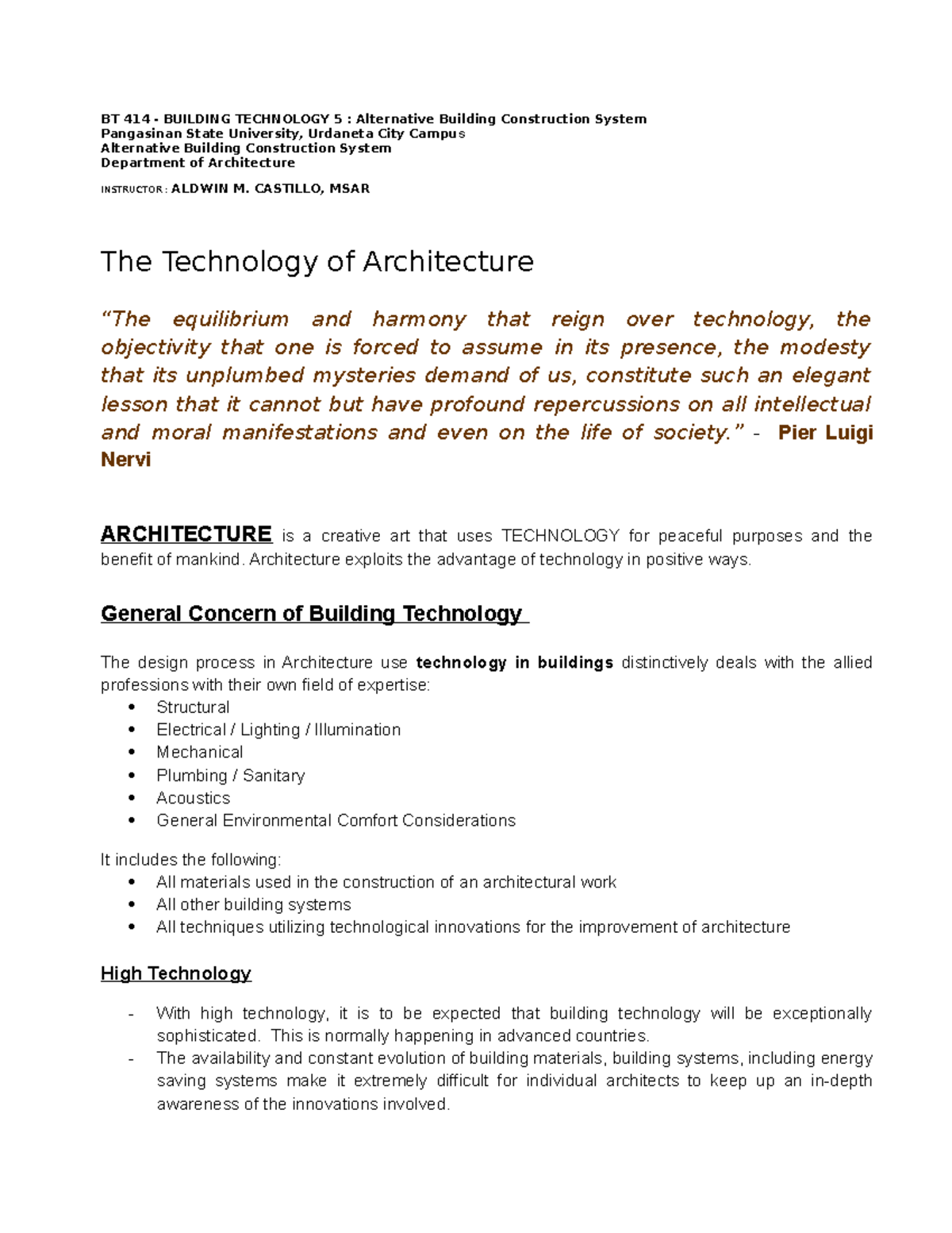 Building-Technology-5 Lecture-Notes-01 - Pangasinan State University ...