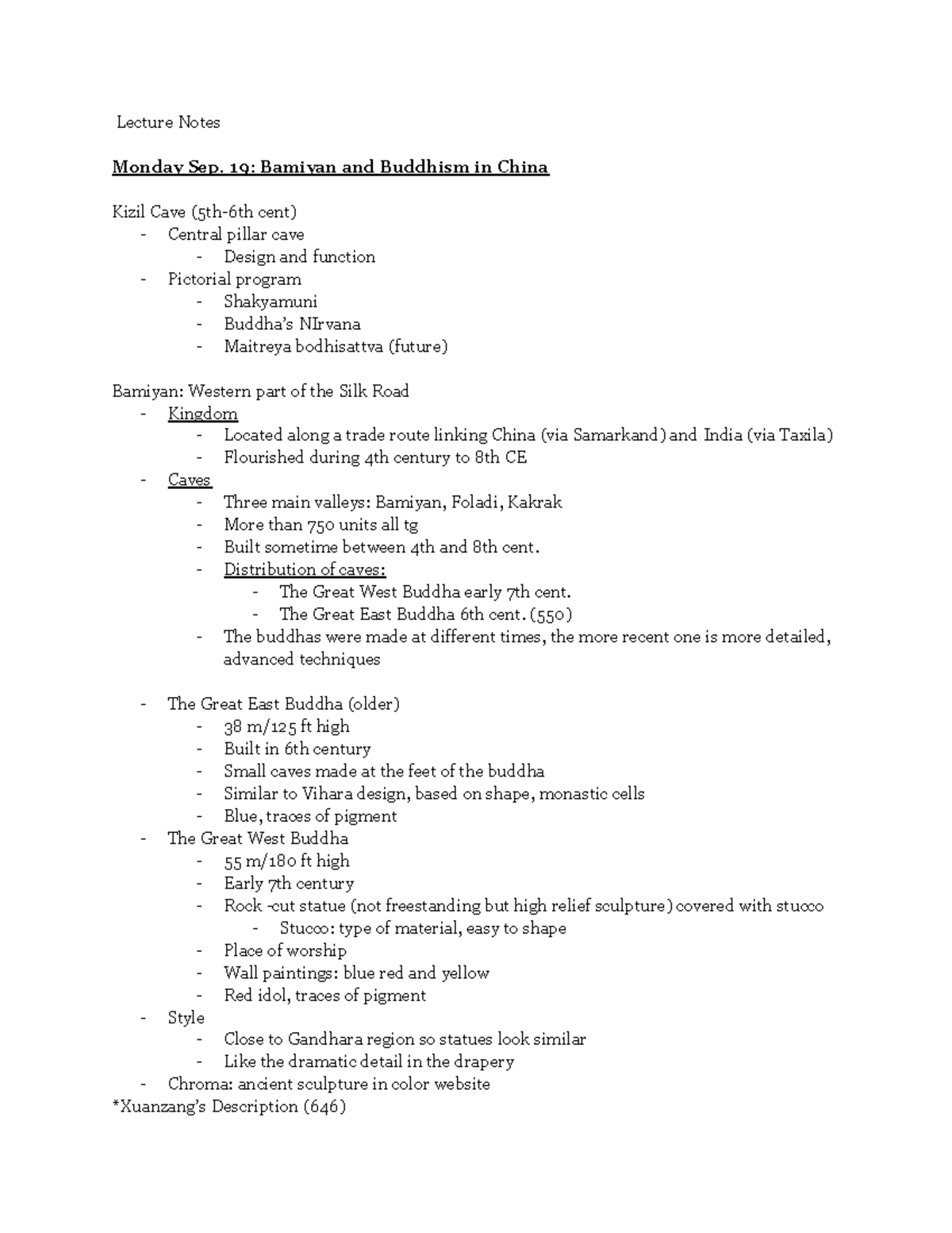 Notes 1 - Google Docs - Lecture Notes Monday Sep. 19: Bamiyan and ...