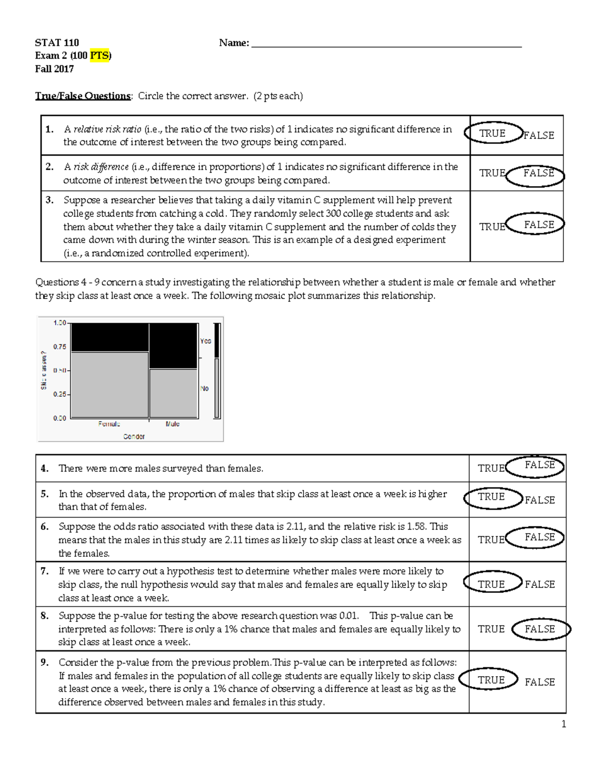 Statistics MCQ's - Lecture notes 8 - STAT 110 Name: - Studocu