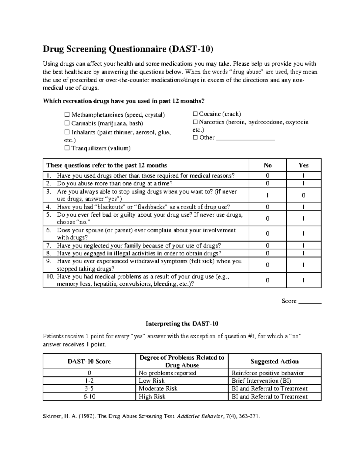 DAST-10 Revised - Psychological assessment - Drug Screening ...