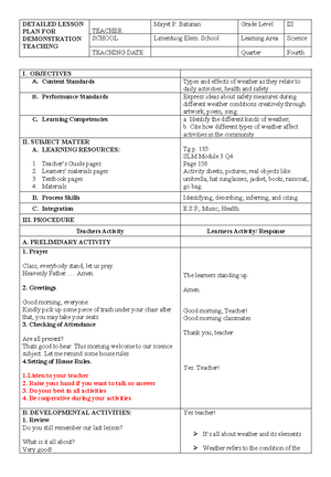 Lesson PLAN MIMI - science 3 - DETAILED LESSON PLAN GRADE 3- SCIENCE I ...