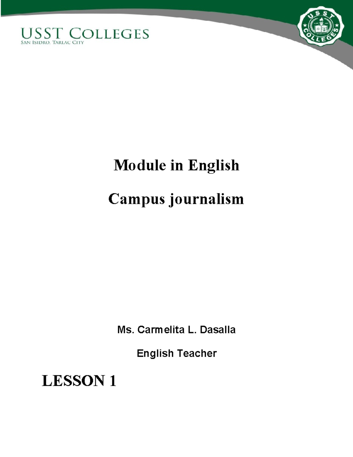 Campus-journalism-module compress - Module in English Campus journalism Ms. Carmelita L. Dasalla ...