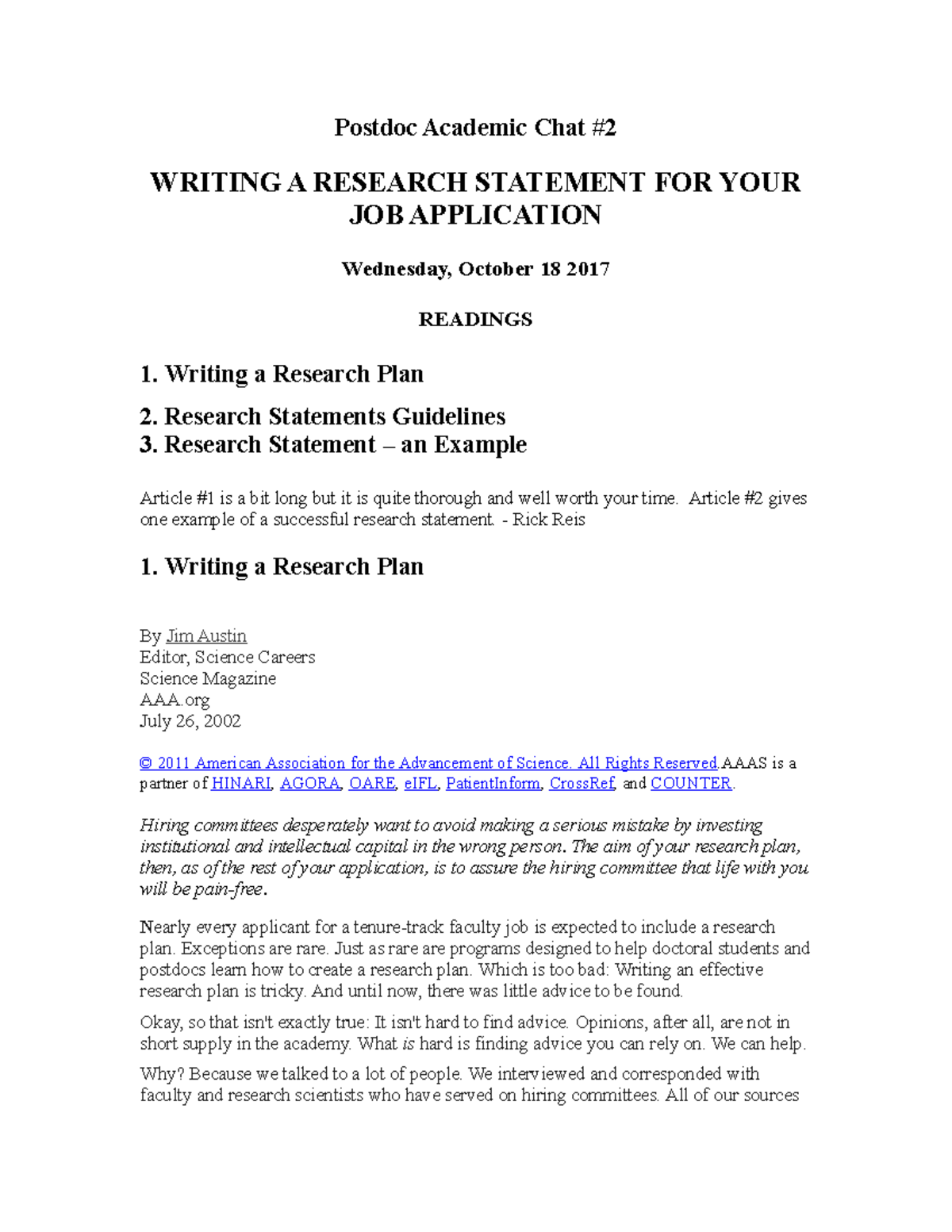 Writing res statement oct 2017- Postdoc Academic Chat WRITING A ...