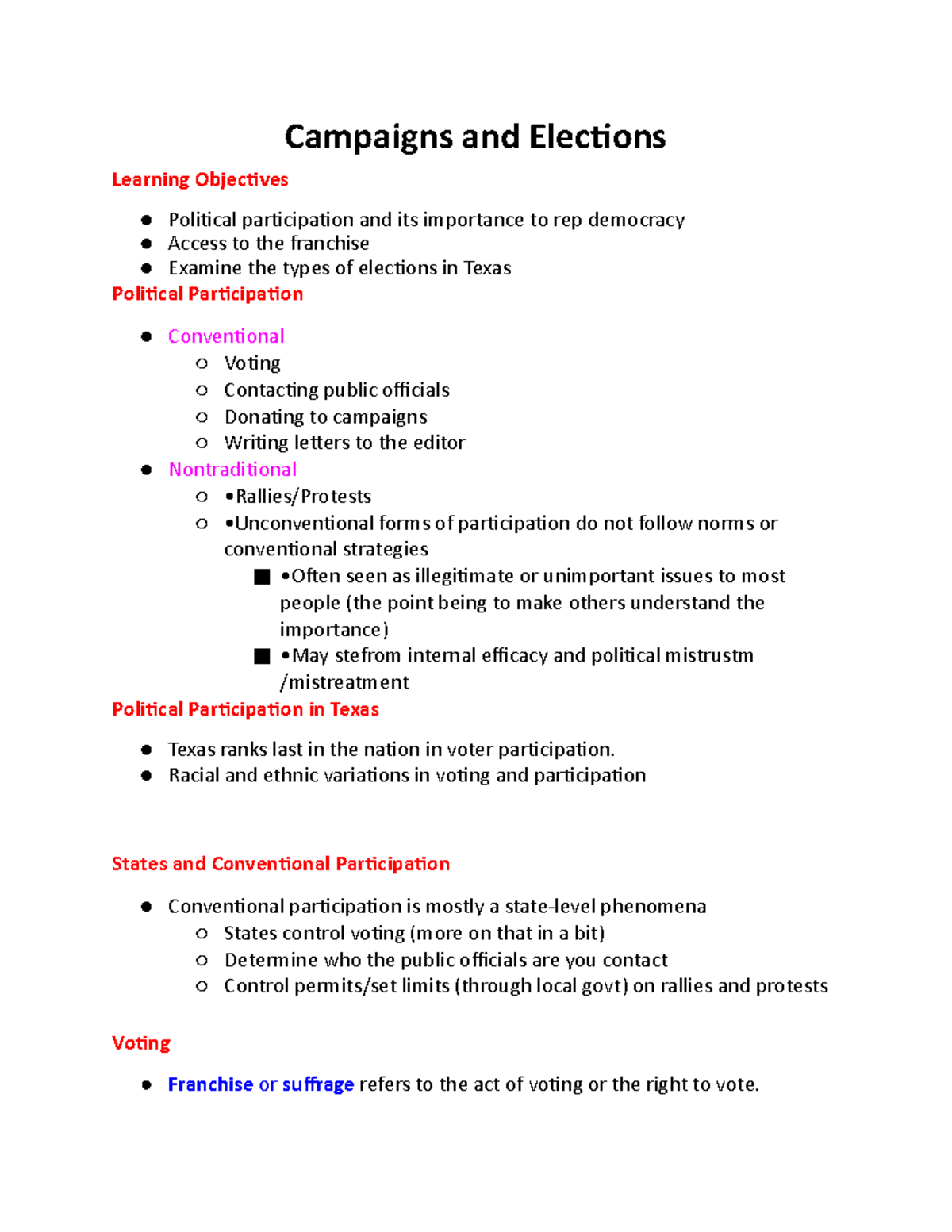 Campaigns and Elections - Campaigns and Elections Learning Objectives ...