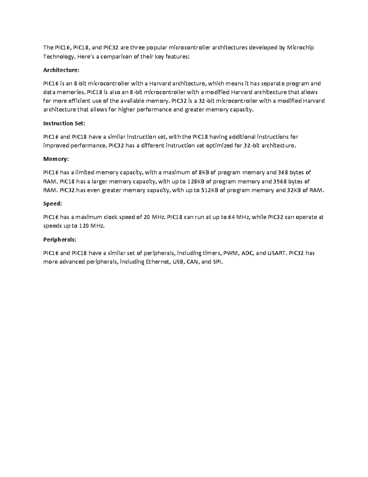 MSI assignment - it is about embeaded system - The PIC16, PIC18, and PIC32 are three popular ...