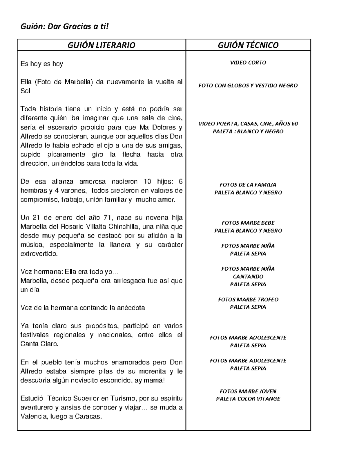 Guión - GuiÛn: Dar Gracias a ti! GUI”N LITERARIO GUI”N T.. Es hoy es hoy Ella (Foto de Marbella ...