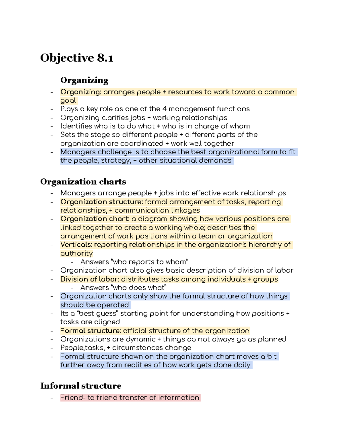 Ch 8- structure + design - Objective 8. Organizing Organizing: arranges ...