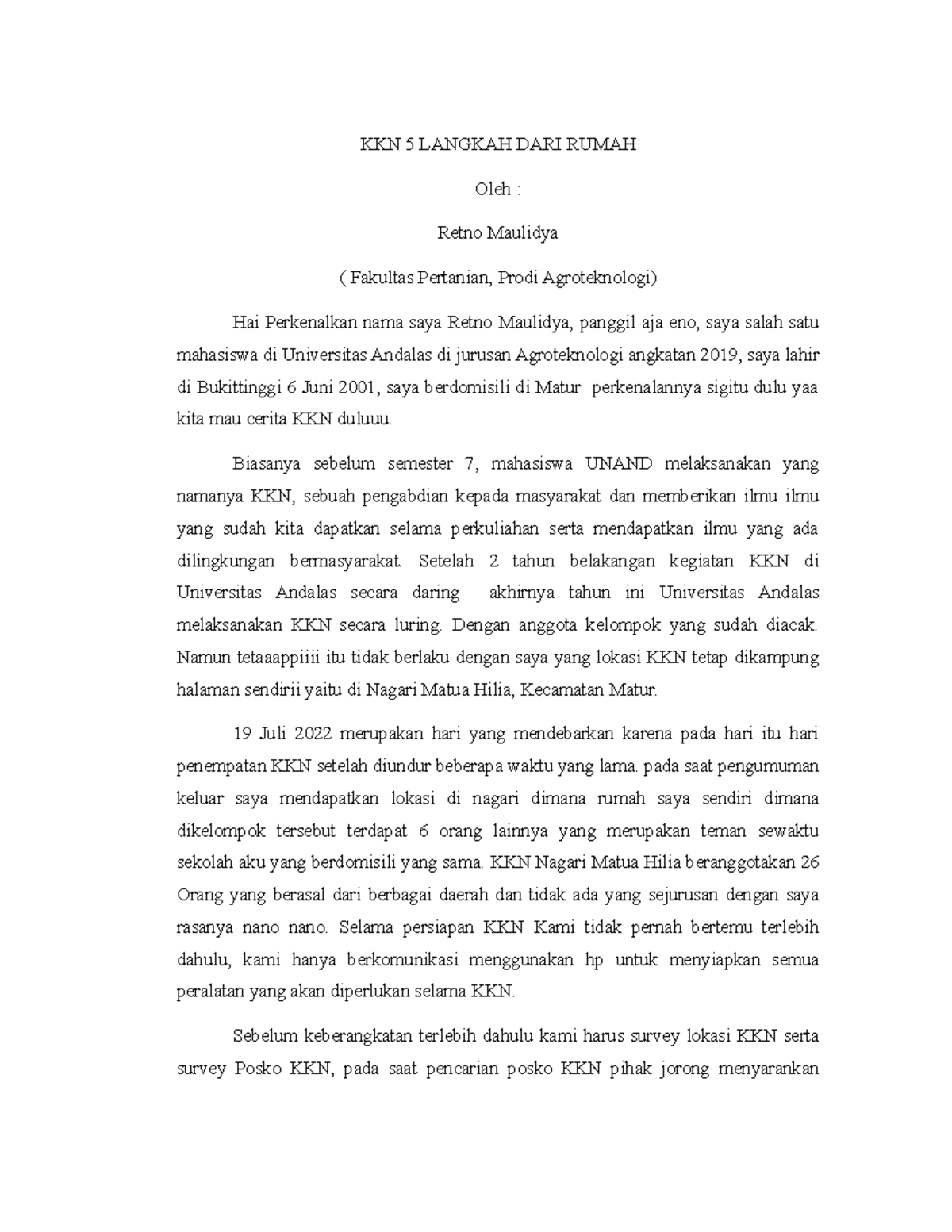 Essay Kuliah Keja Nyata - KKN 5 LANGKAH DARI RUMAH Oleh : Retno ...