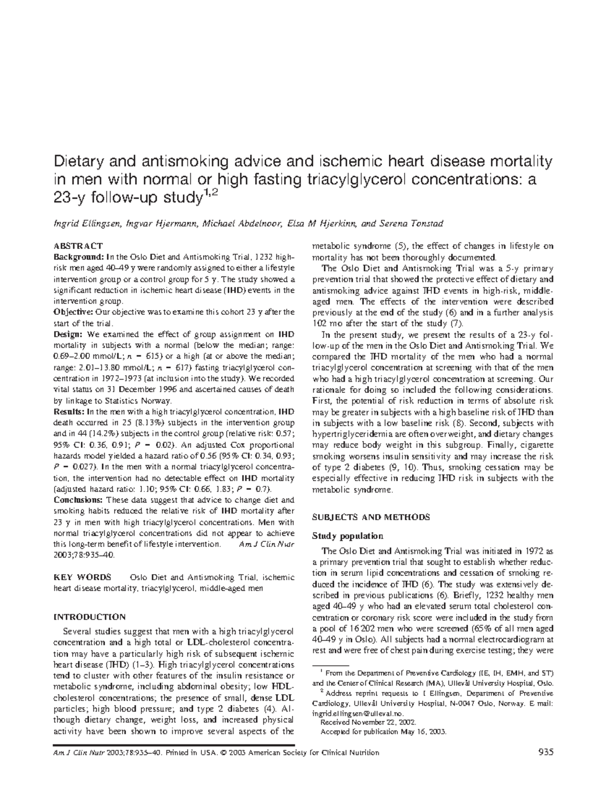 Dietary and antismoking advice and ischemic heart disease mortality ...
