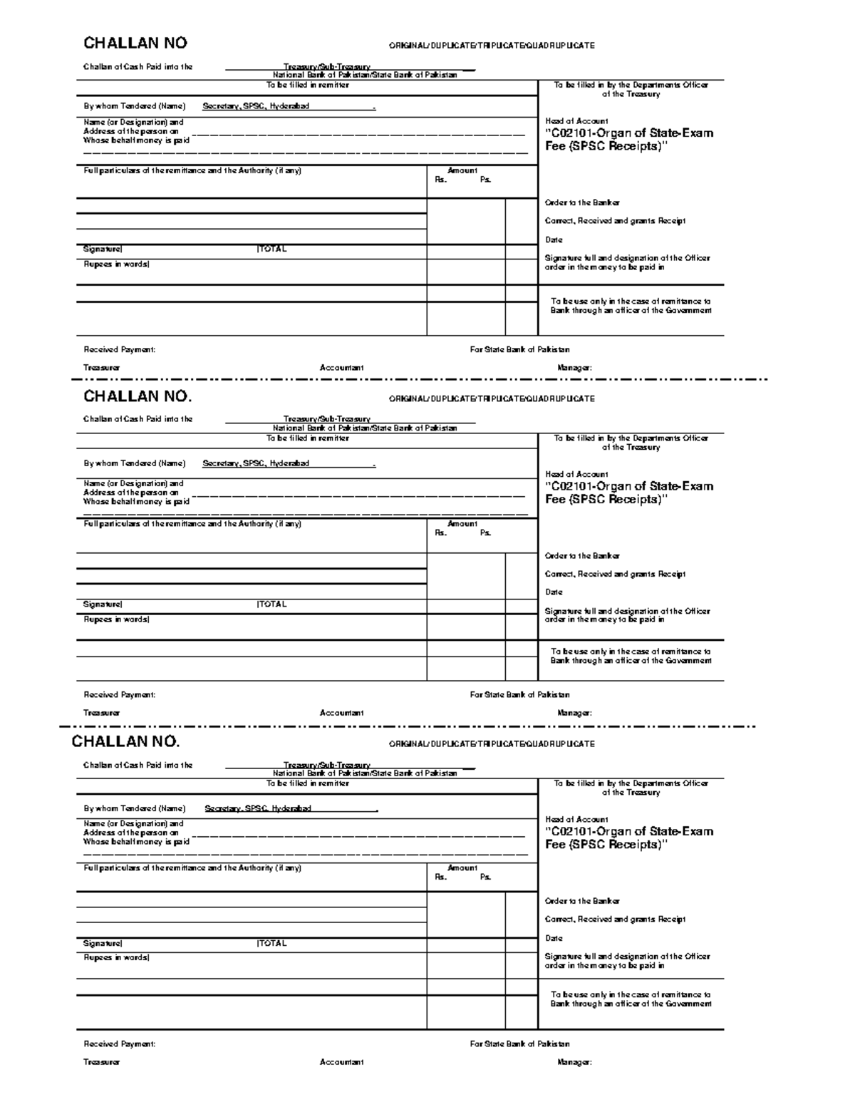 Challan Form - easy - CHALLAN NO ORIGINAL/DUPLICATE/TRIPLICATE ...