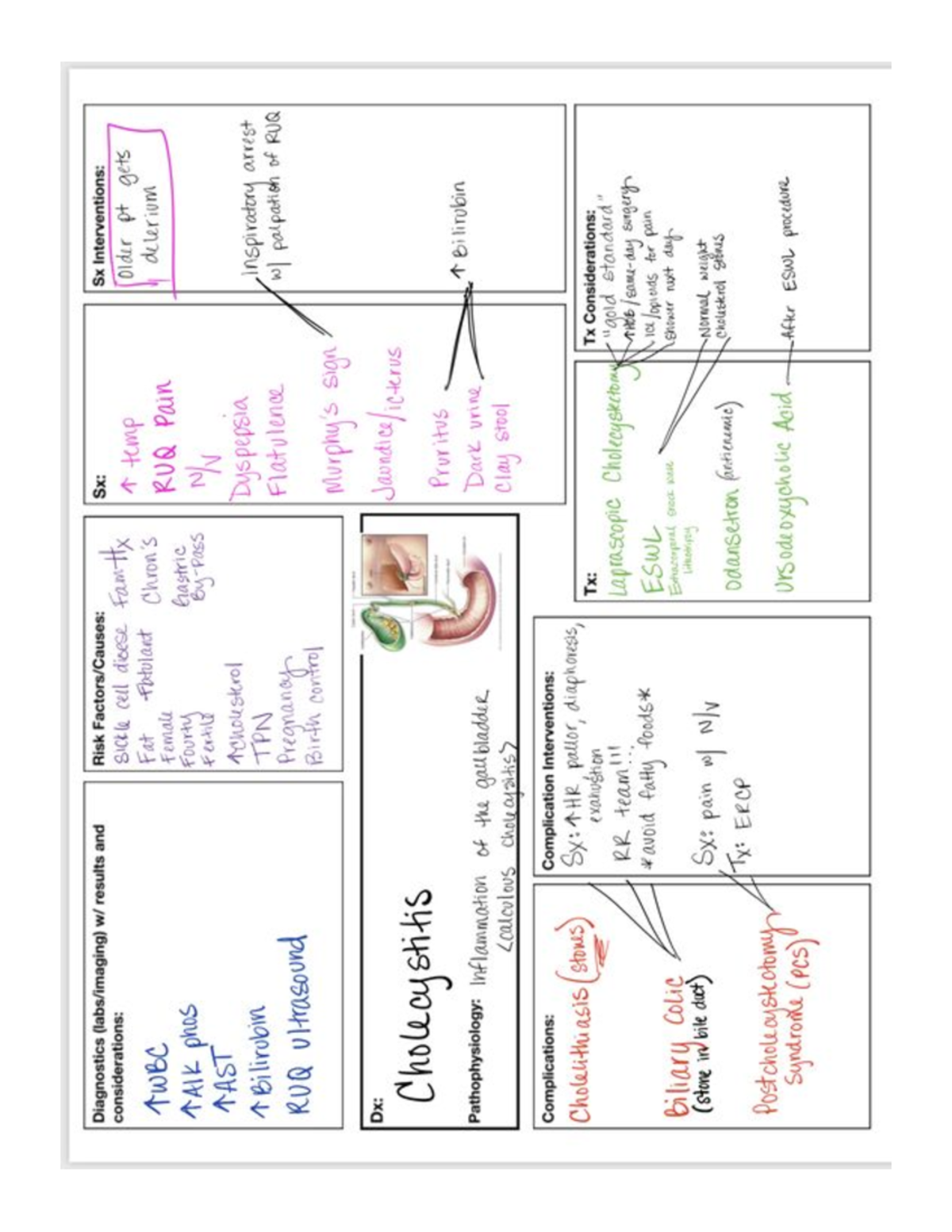 Cholecystitis Concept Map - Diagnostics results and Risk Sx: Sx Interventions: considerations ...