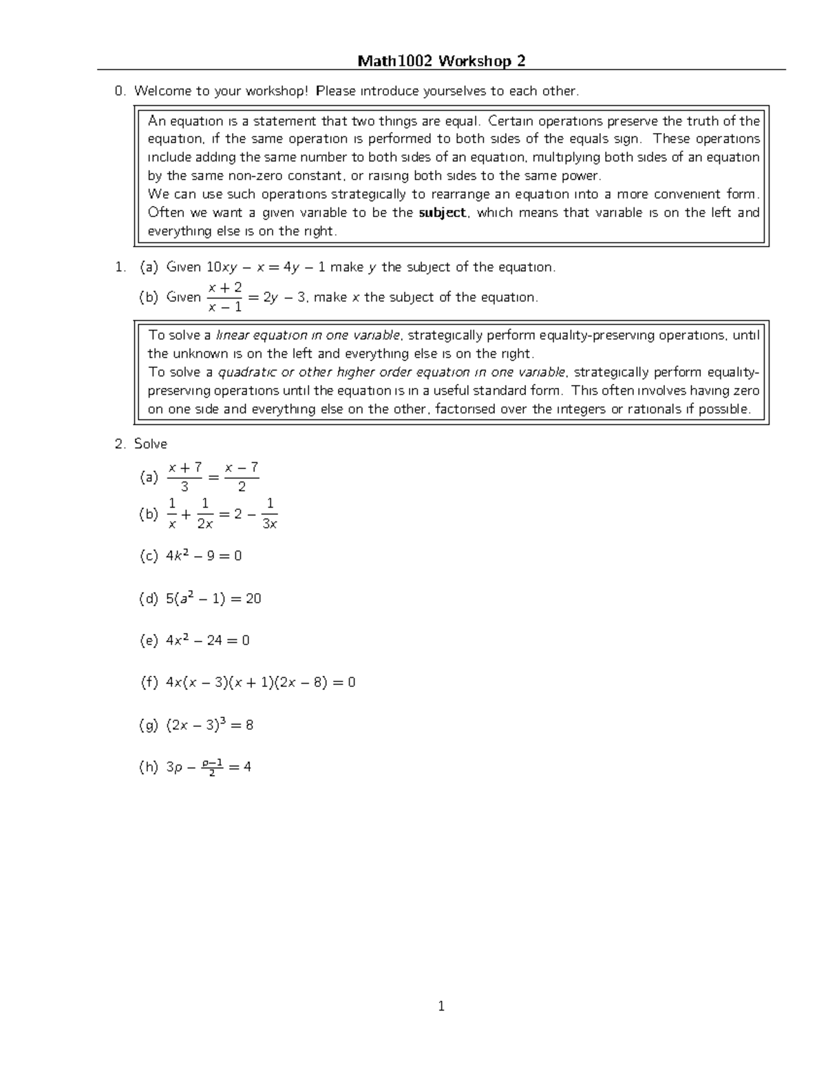 Workshop 02 - MAT1002 at Callaghan Campus - Math1002 Workshop 2 Welcome to your workshop! Please ...