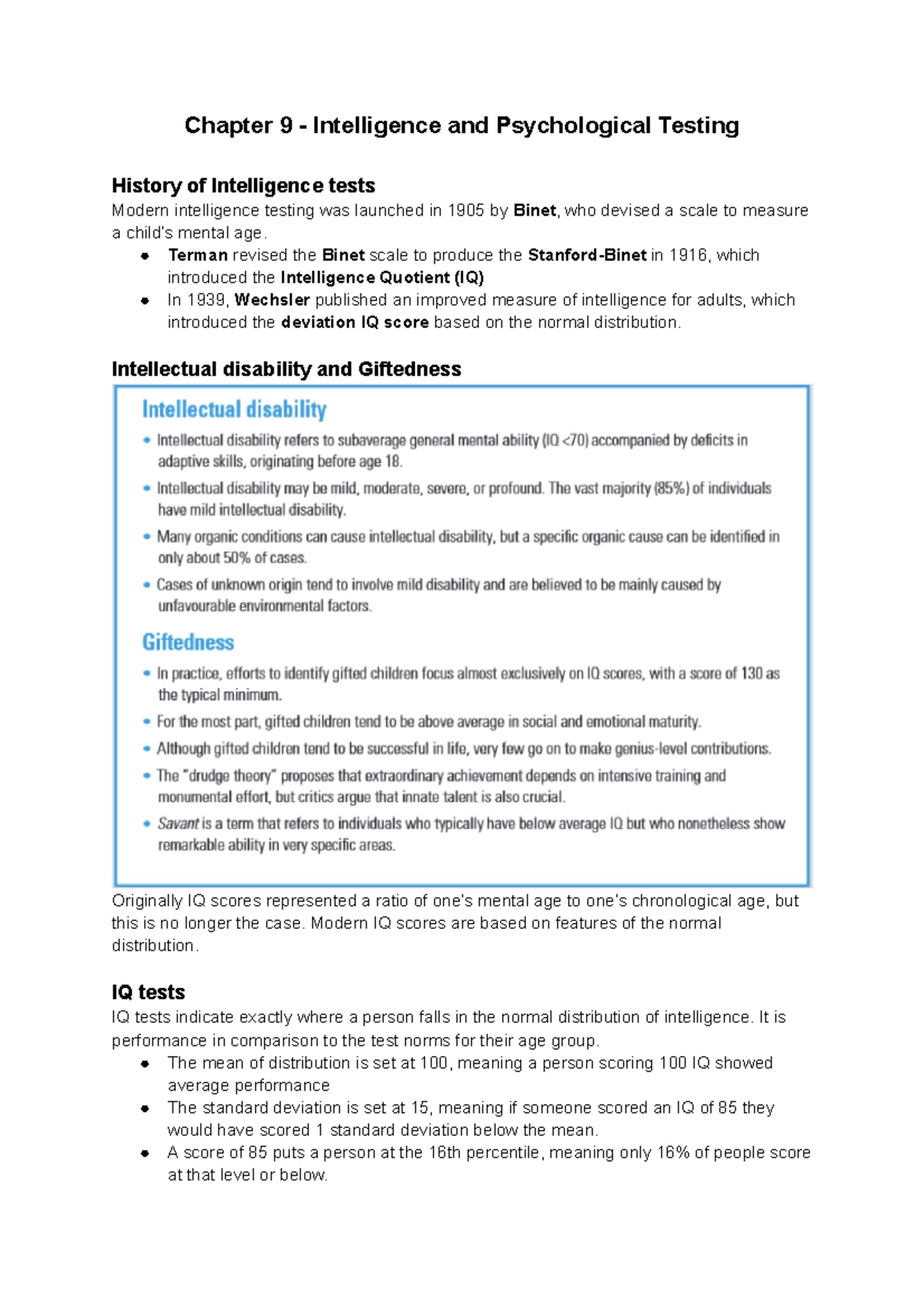 Intro to Psychology - second semester - Chapter 9 - Intelligence and ...