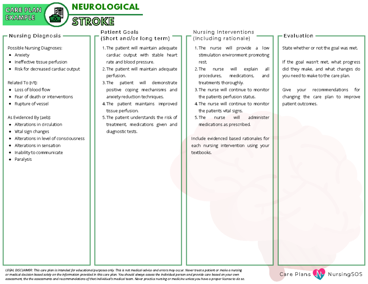 Example - Care Plan - Stroke-1 - C a r e P l a n s N u r s i n g S O S ...