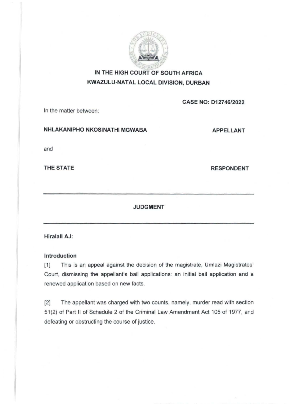 S v Mgwaba (D127462022) 2023 Zakzdhc 14 (5 April 2023) - IN THE HIGH ...