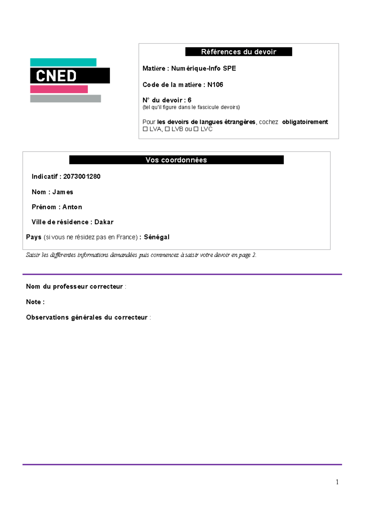 Devoir cned Numéro 6 - Références du devoir Matière : Numérique-Info ...