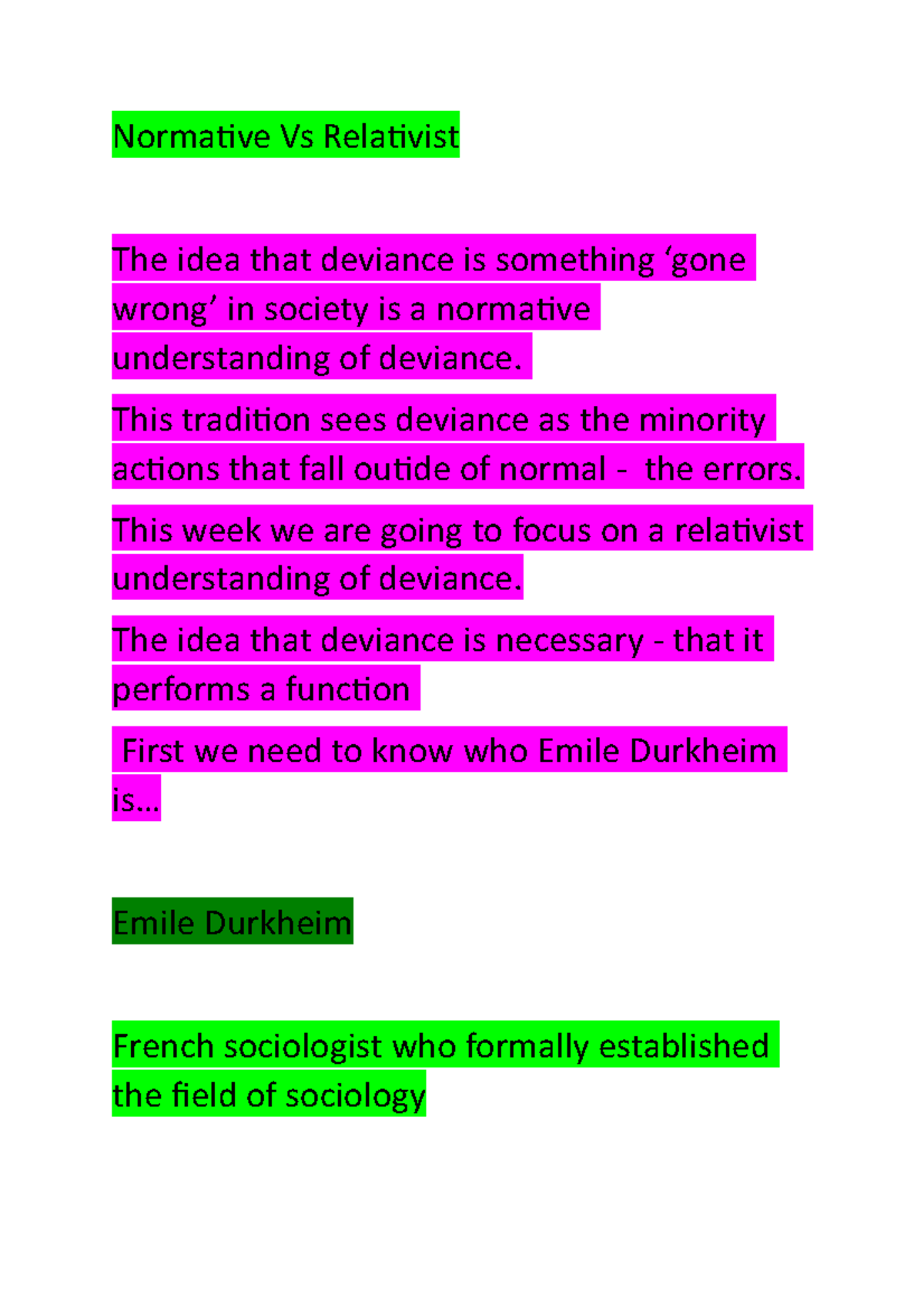 Durkheim and Relativism - Normative Vs Relativist The idea that ...