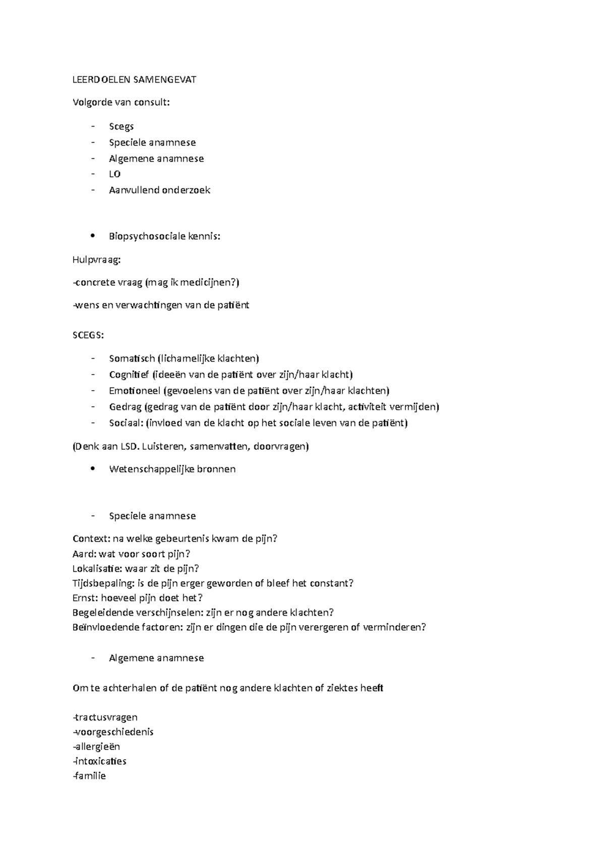 Leerdoelen samengevat - LEERDOELEN SAMENGEVAT Volgorde van consult ...