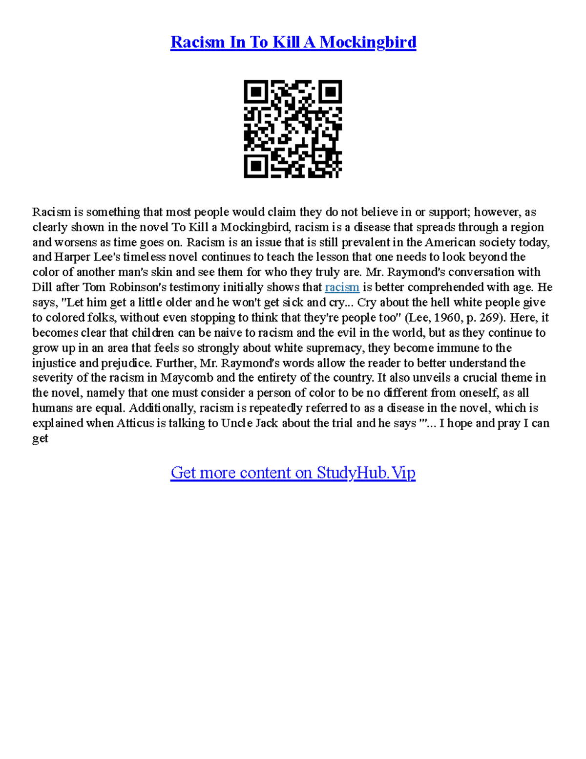 To Kill A Mockingbird Essay On Racism - Racism In To Kill A Mockingbird ...