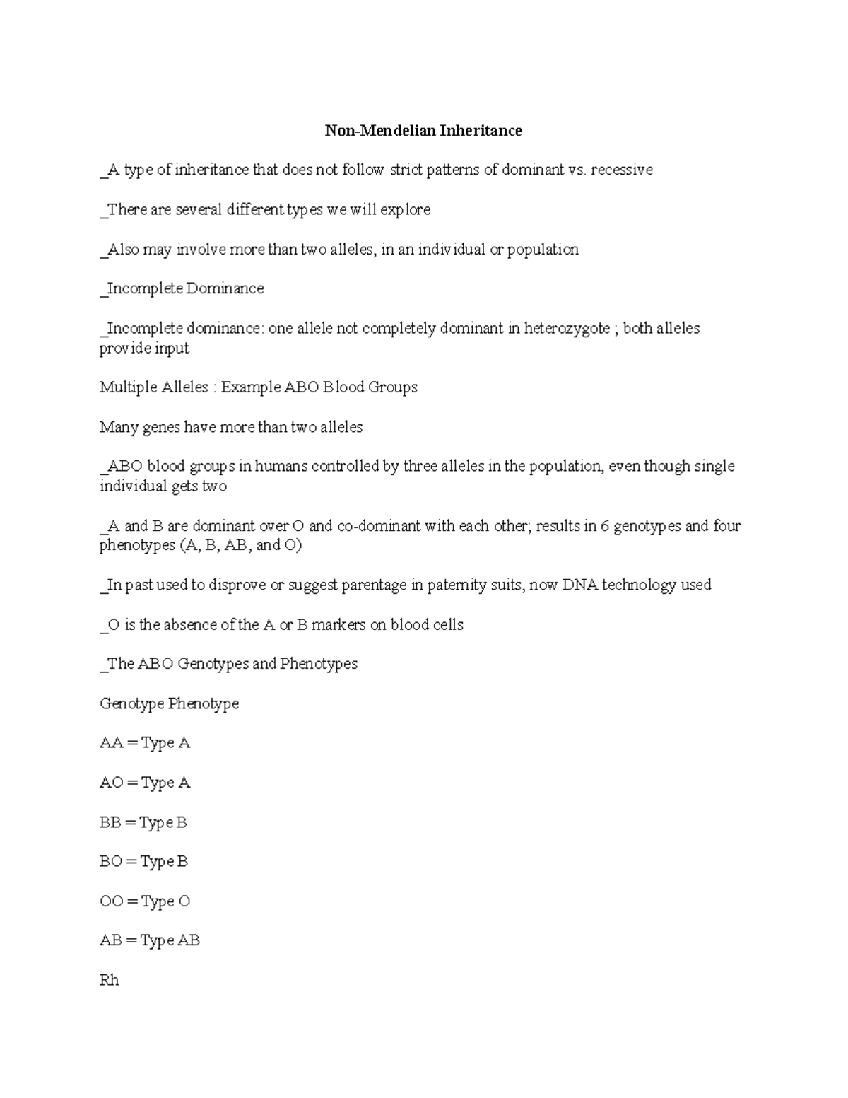 C16 cont non-medelian inheritance - Non-Mendelian Inheritance _A type of inheritance that does ...
