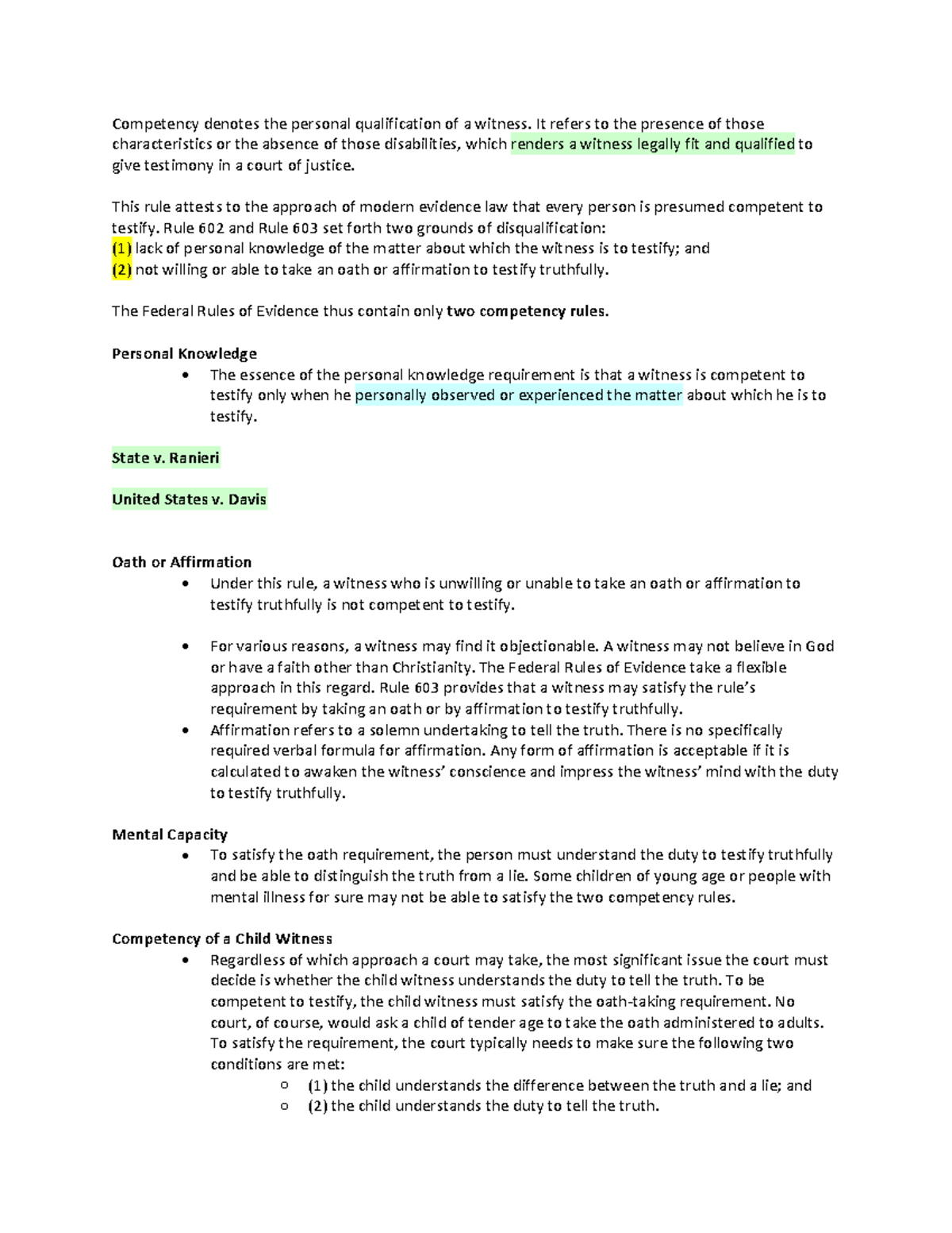 LAW 202 Competency - Lecture notes 7 - Competency denotes the personal ...