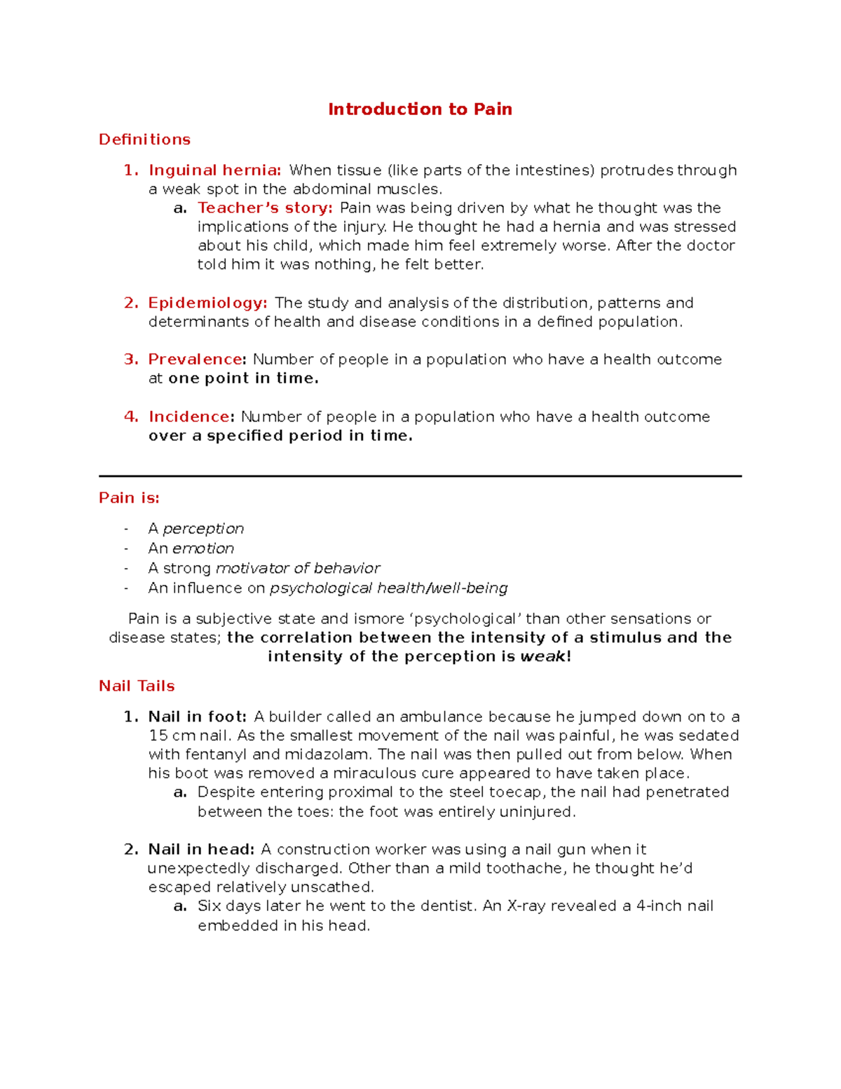 Lecture 1 (Introduction to Pain - Introduction to Pain Definitions 1 ...