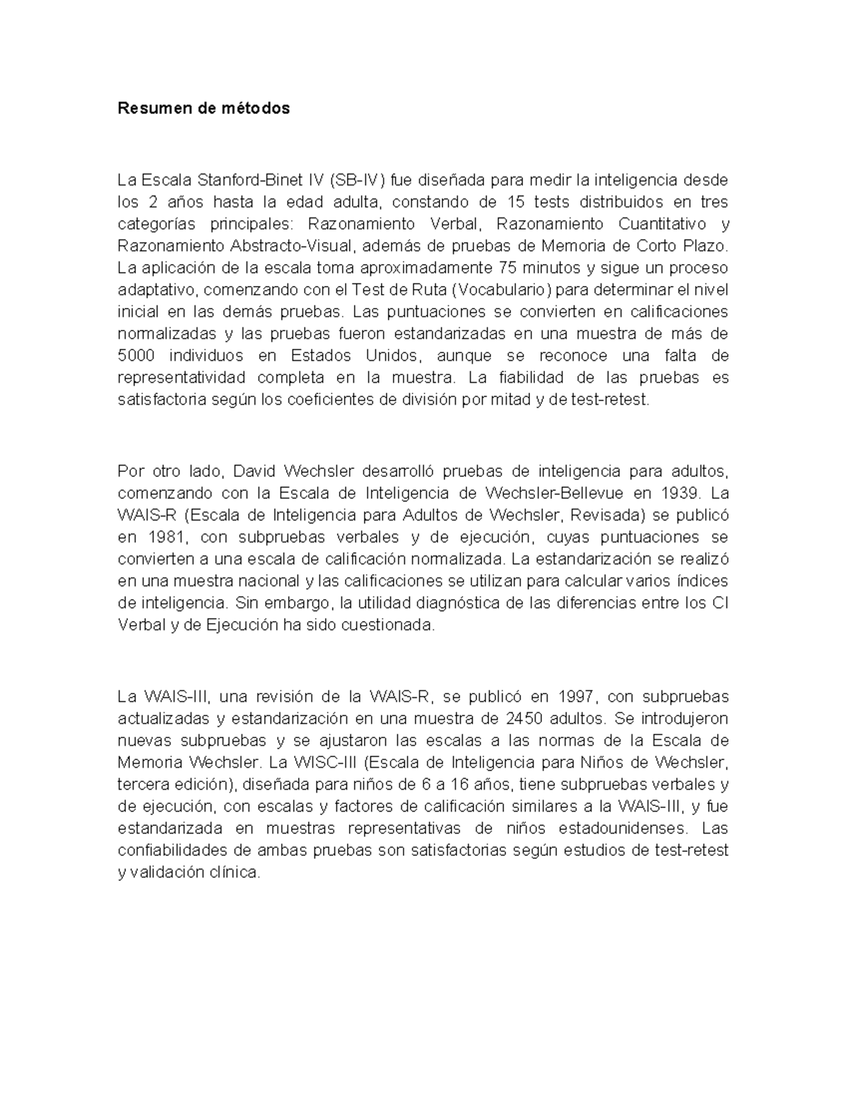 Resumen de métodos - Psicología - Resumen de métodos La Escala Stanford ...
