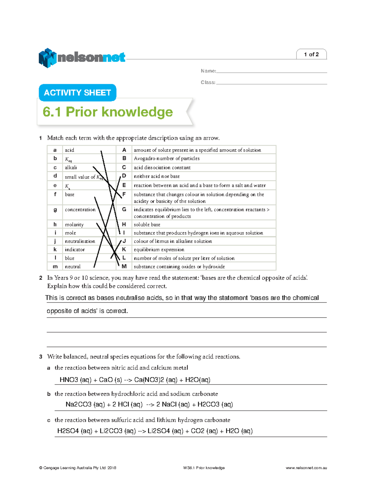 6.1 Prior Knowledge - N/a - © Cengage Learning Australia Pty Ltd 2018 ...