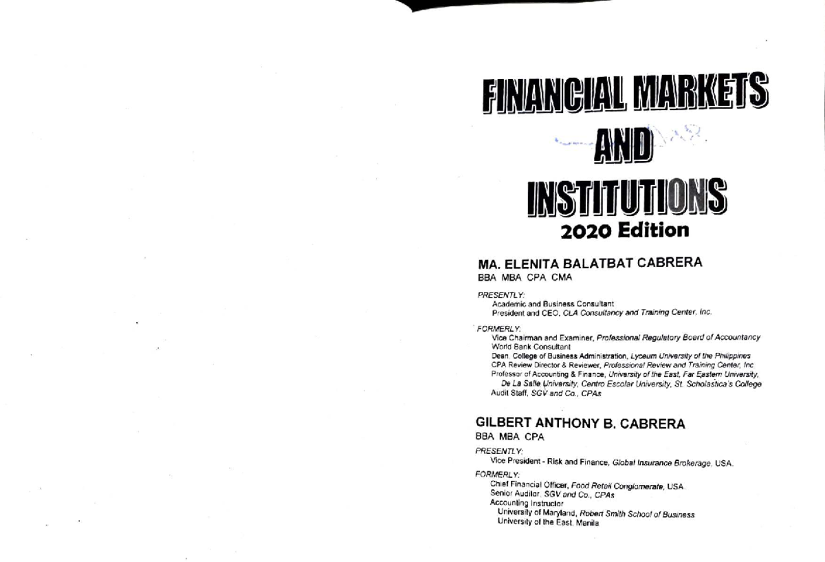Financial Markets-and Institution by Cabrera 2020 Edition - Accountancy ...