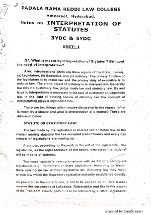 LSF Interpretation Of Statues - Fourth Semester Osmania University LLB ...