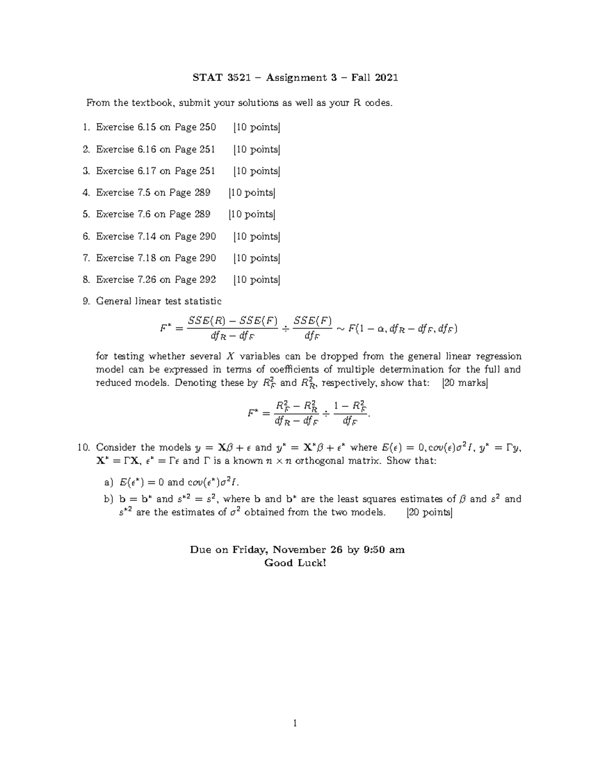 As3 f21 3521 - Assignment 2 - STAT 3521 – Assignment 3 – Fall 2021 From ...
