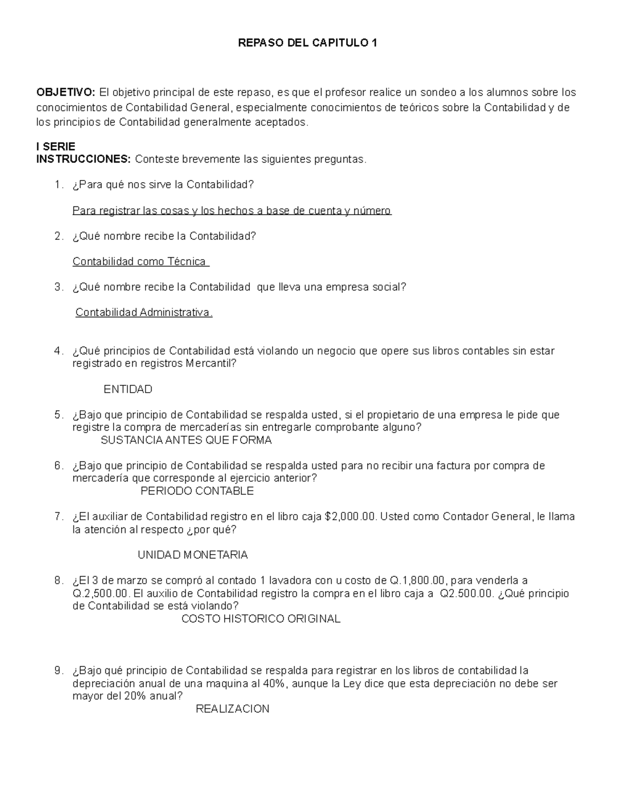 Repaso Contable - REPASO DEL CAPITULO 1 OBJETIVO: El objetivo principal ...