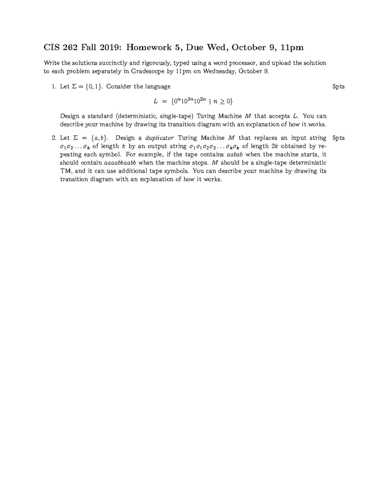 Homework 5 Questions - CIS 262 Fall 2019: Homework 5, Due Wed, October ...