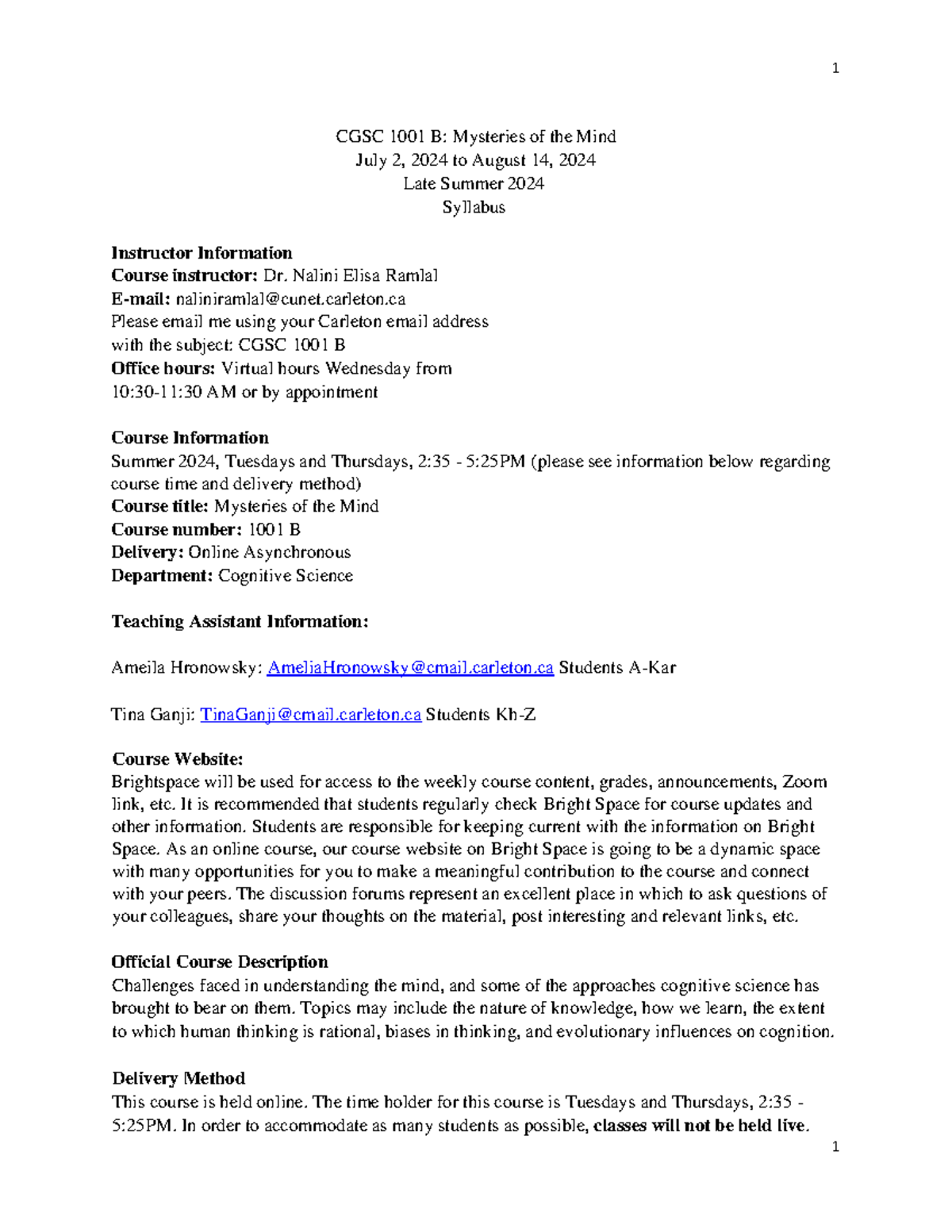 CGSC-1001-Ramlal - CGSC 1001 Syllabus - CGSC 1001 B: Mysteries of the ...