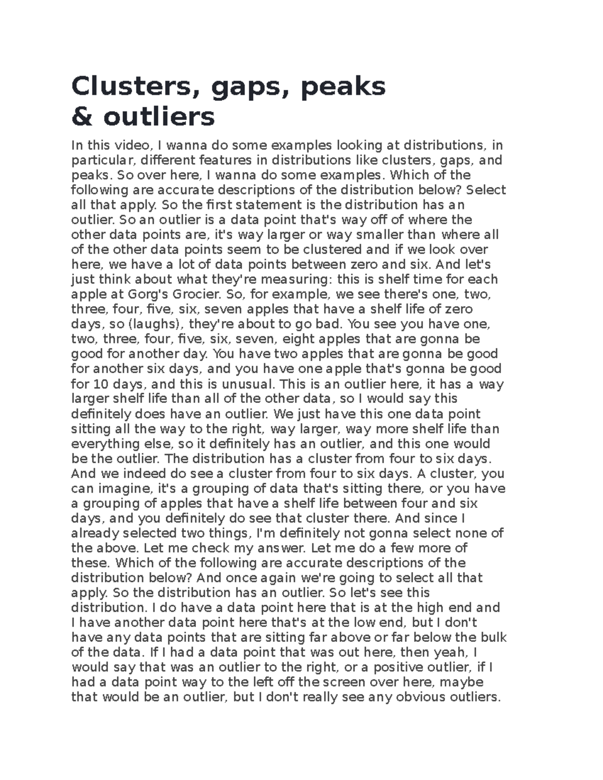 Clusters, gaps, peaks & outliers - Clusters, gaps, peaks & outliers In ...