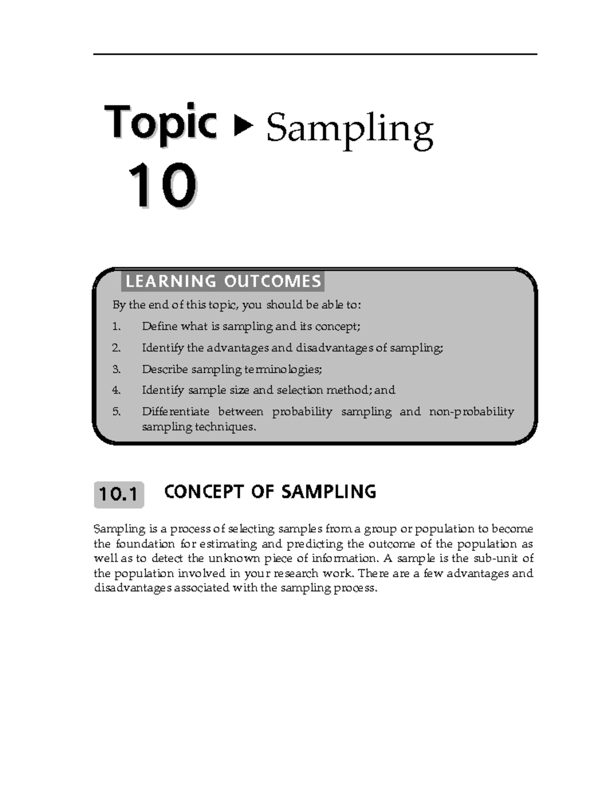 Sampling 1 - new - ToToppiicc 1010 Sampling LEARNING OUTCOMES By the ...