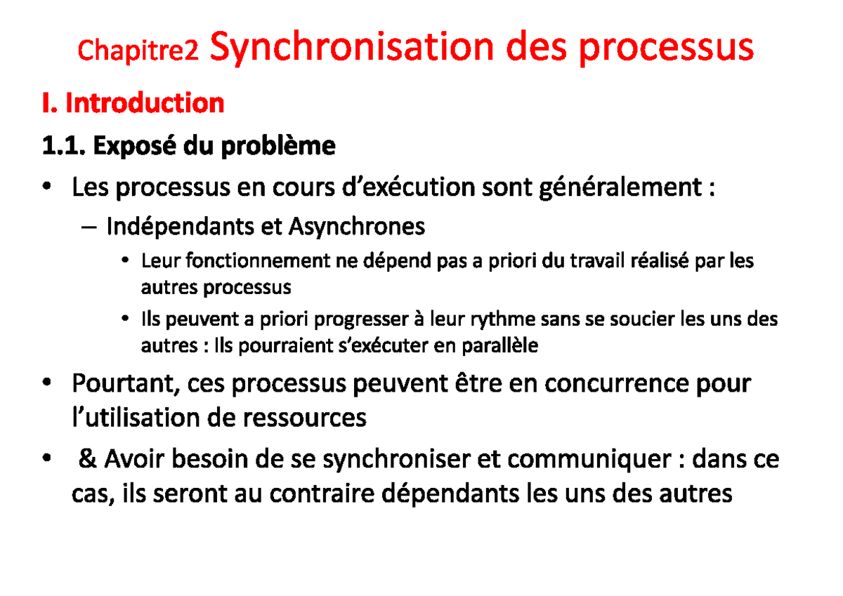 Système D Exploitation Ii Cha 2 Smi S4 Sciences Mathématiques Et