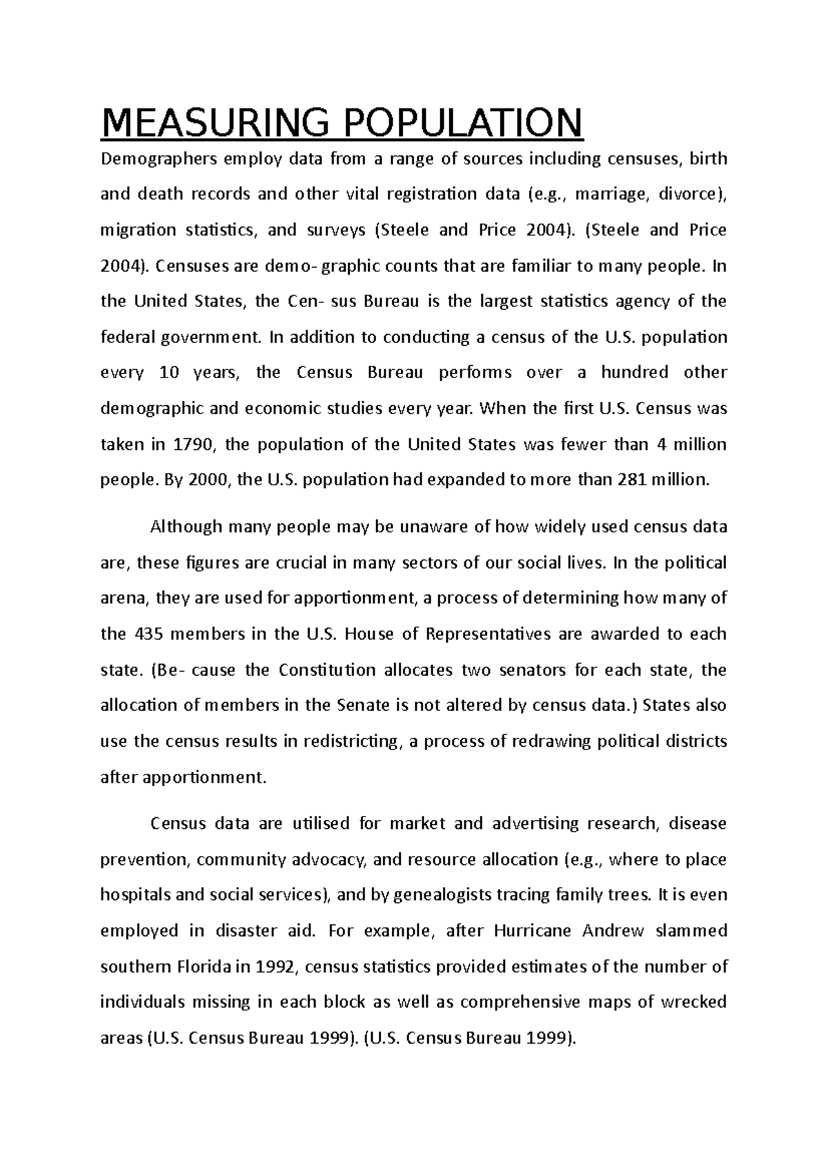 Measuring Population - Demographers employ data from a range of sources ...
