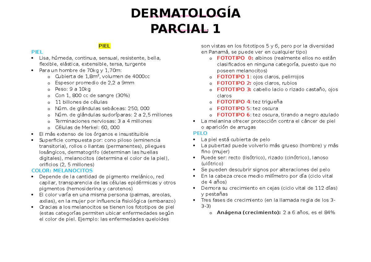Dermatología - Apuntes de la clase + libro - DERMATOLOGÍA PARCIAL 1 ...