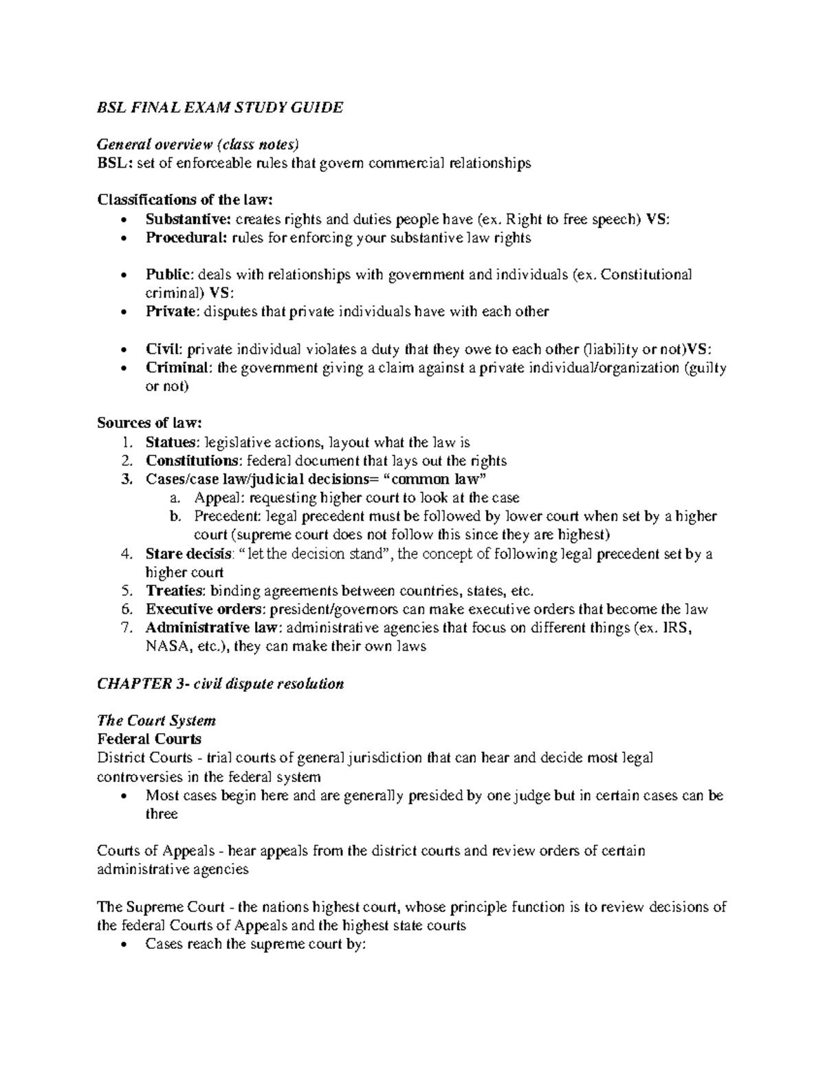 BSL Final Study Guide - BSL FINAL EXAM STUDY GUIDE General overview ...