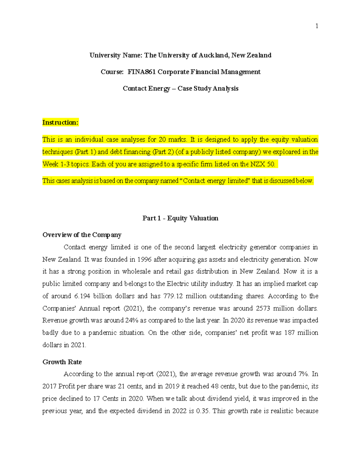 Contact Energy Limited Report - University Name: The University of ...