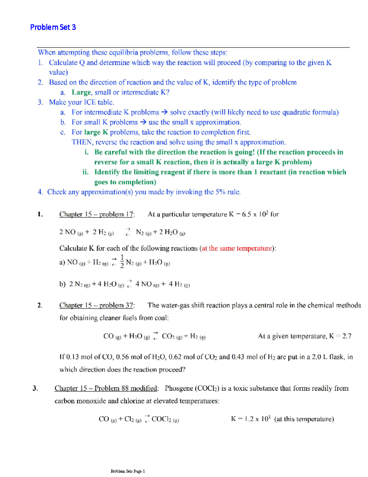 Problem set 3 - Notes - Chem261 - Problem Set Problem Sets Page - Studocu