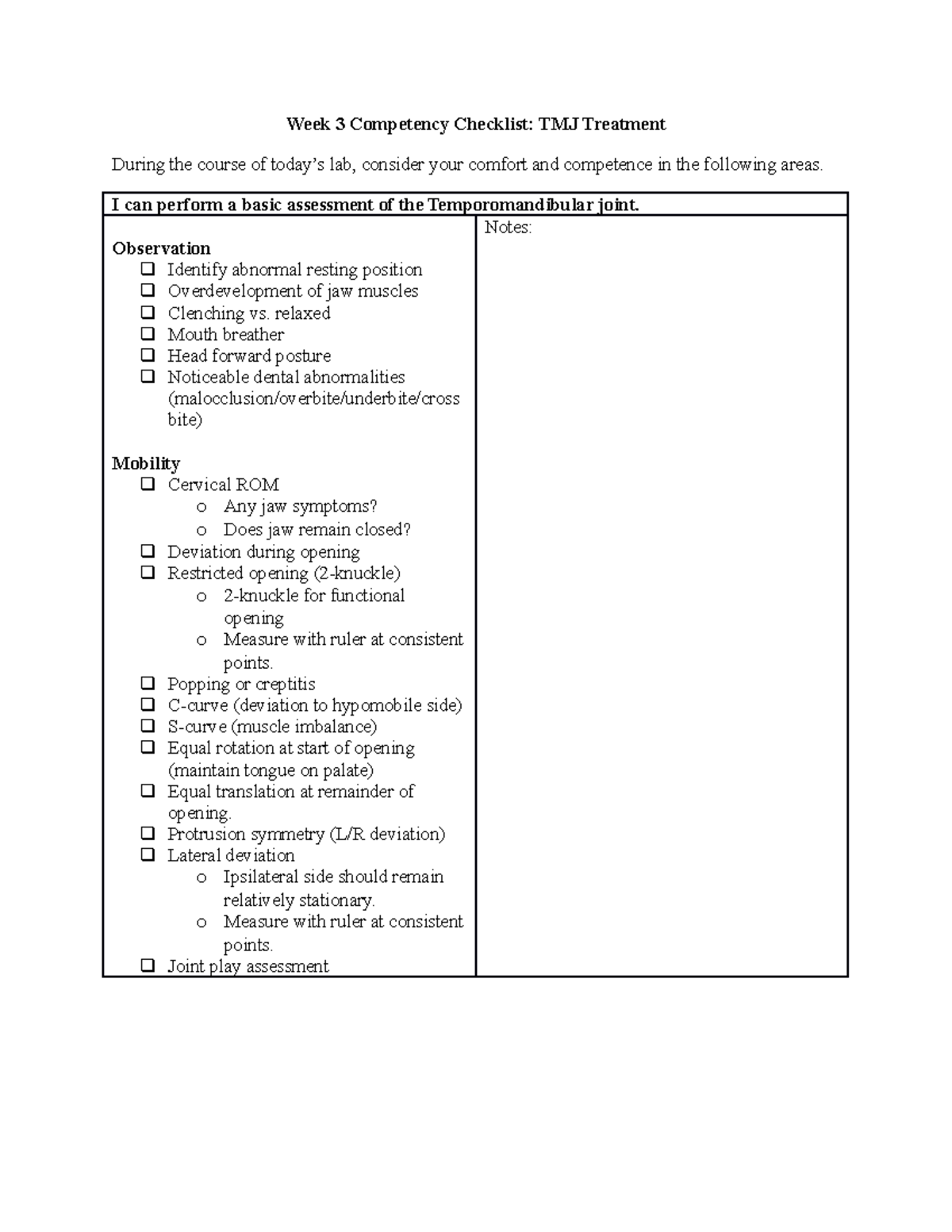 Week 3 Competency Checklist Week 3 Competency Checklist TMJ week-3-competency-checklist-week-3-competency-checklist-tmj