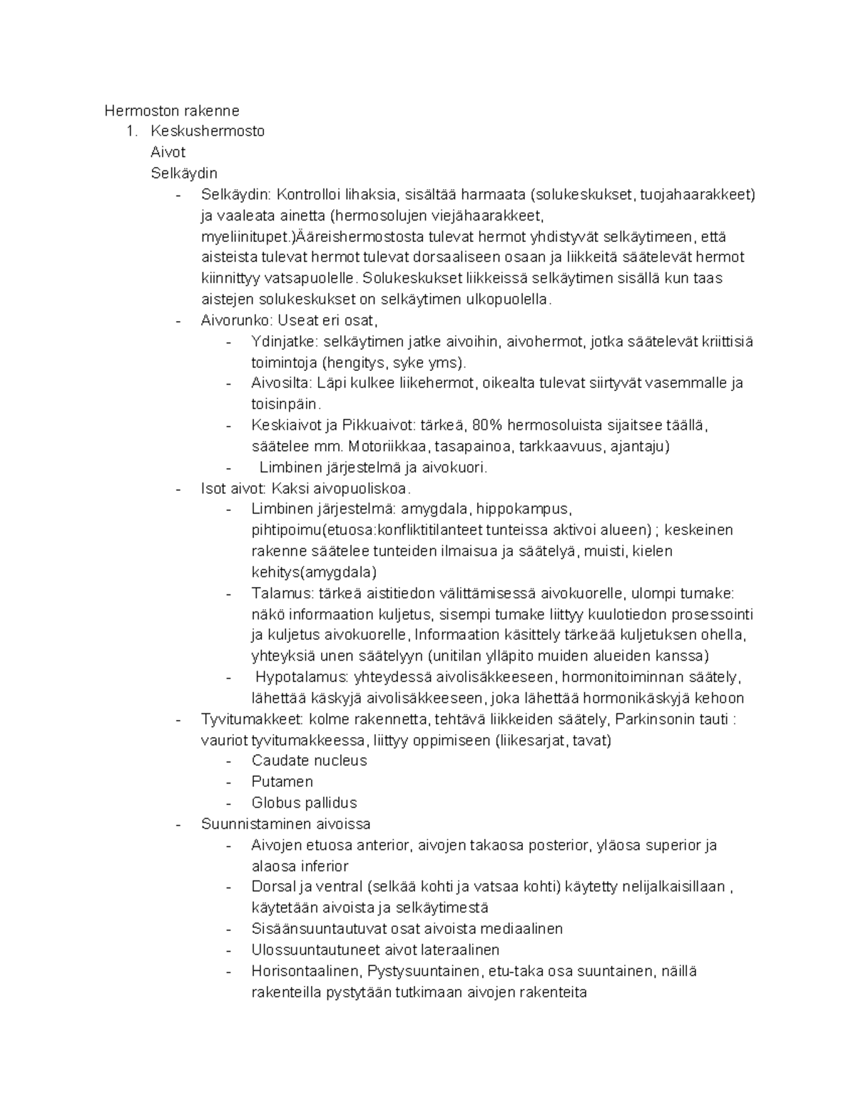 Hermoston rakenne - Tiivistelmä Biological Psychology - Hermoston ...