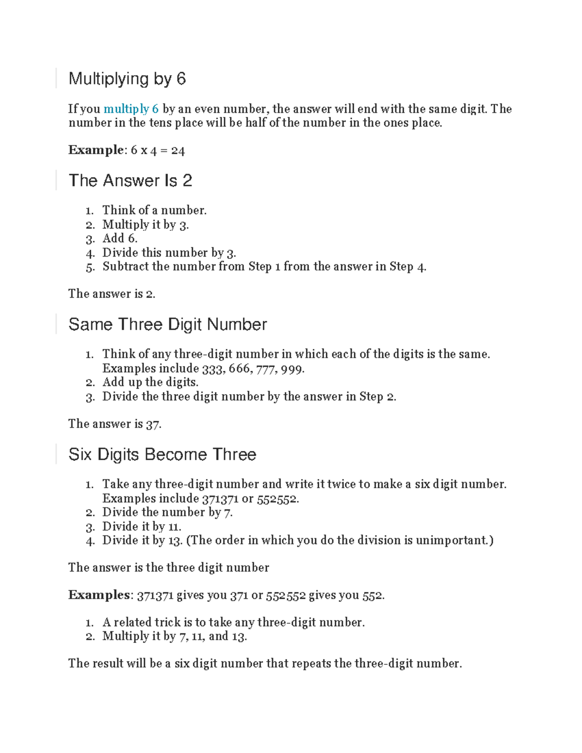 420345727-Math-Tricks - Multiplying by 6 If you multiply 6 by an even ...