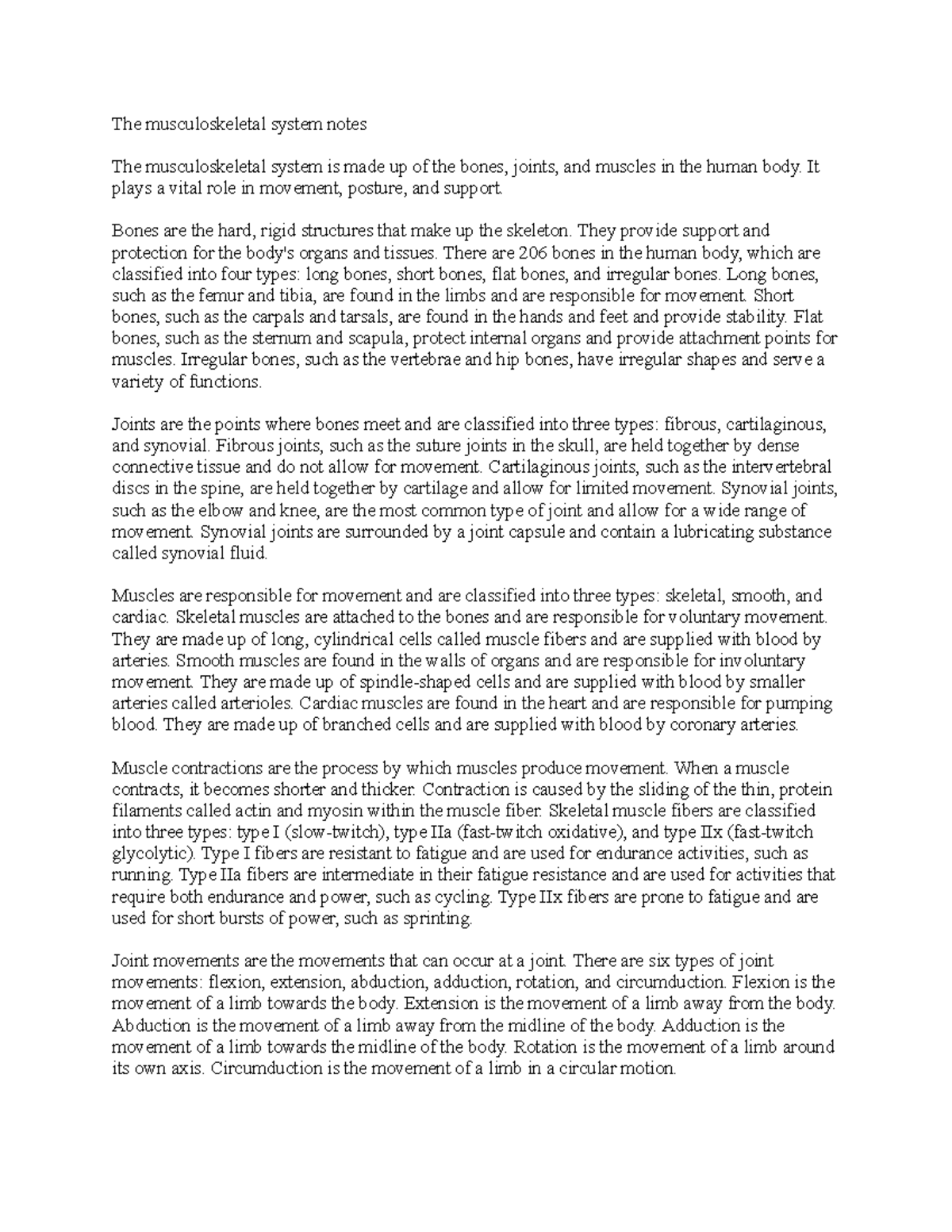 System 3 - The musculoskeletal system notes The musculoskeletal system ...