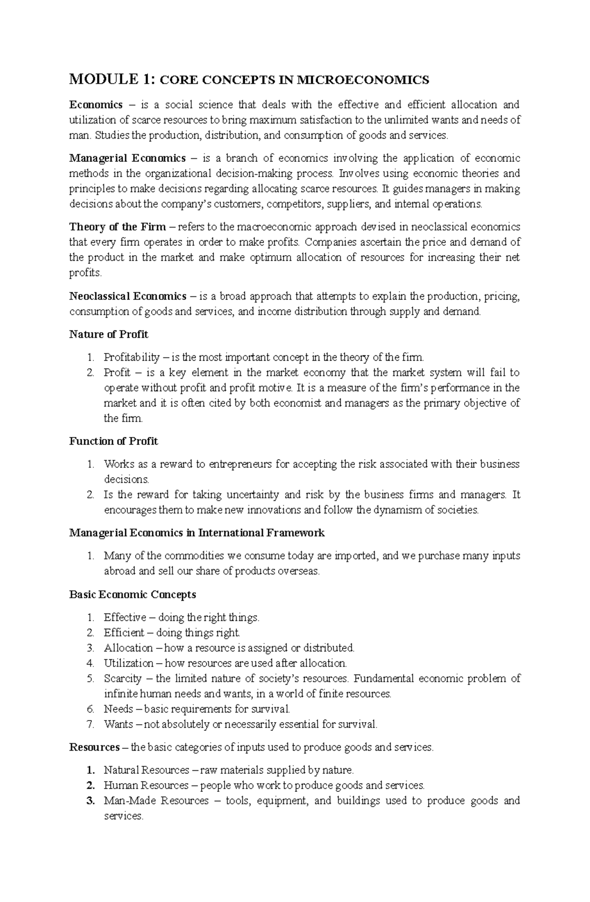 AE101-Midterm Reviewer - MODULE 1: CORE CONCEPTS IN MICROECONOMICS ...